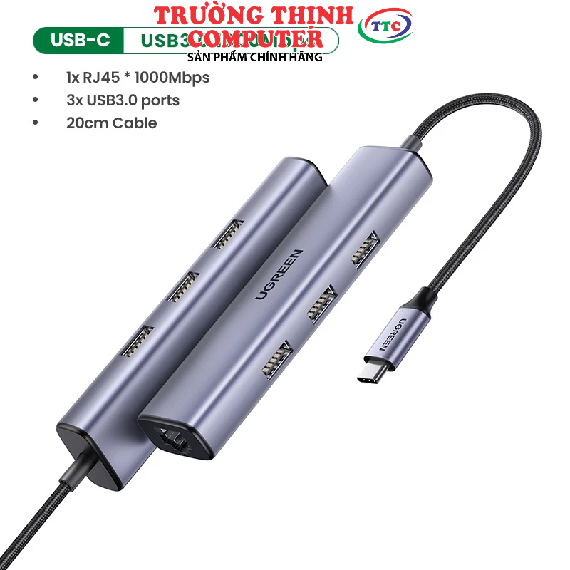 Hub chia USB Type-C to 3 cổng USB 3.0 Type-A kèm Lan Gigabit, vỏ nhôm ...