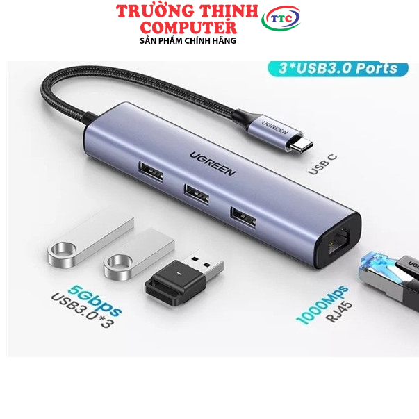 Hub chuyển đổi USB Type-C ra Lan 1000Mbps Kèm HUB 3 Cổng USB 3.0 Ugreen ...