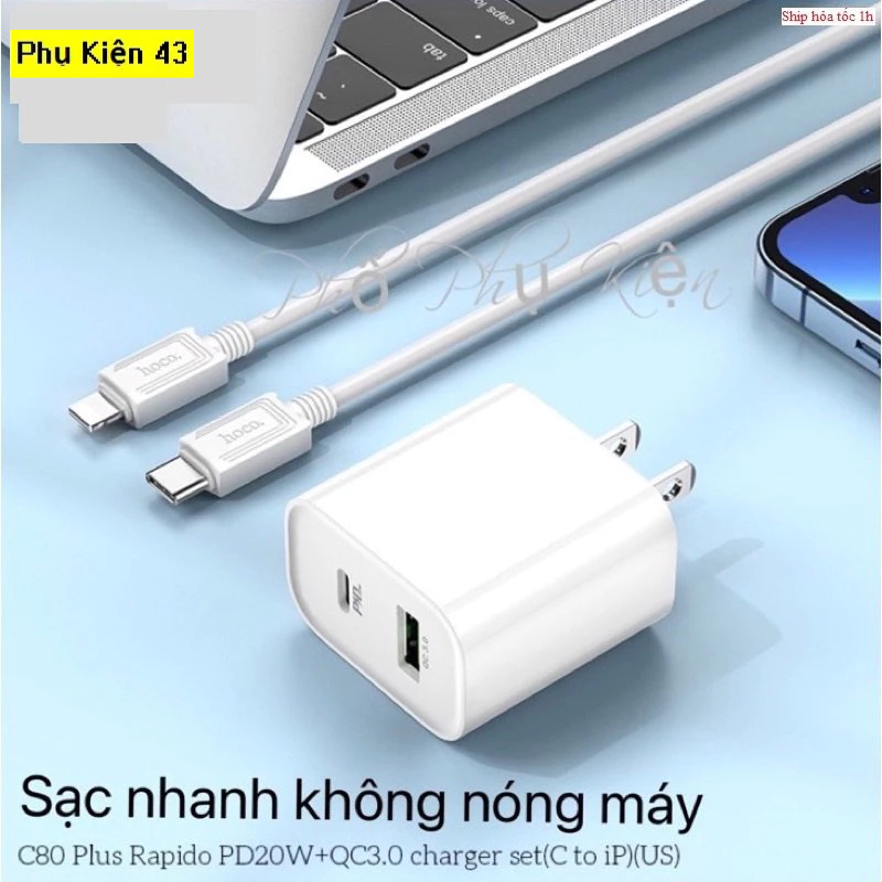 Dây Cáp Sạc IP, Sạc nhanh 20W HC C80Plus cho tất cả dòng máy IP6/7/8/xs ...