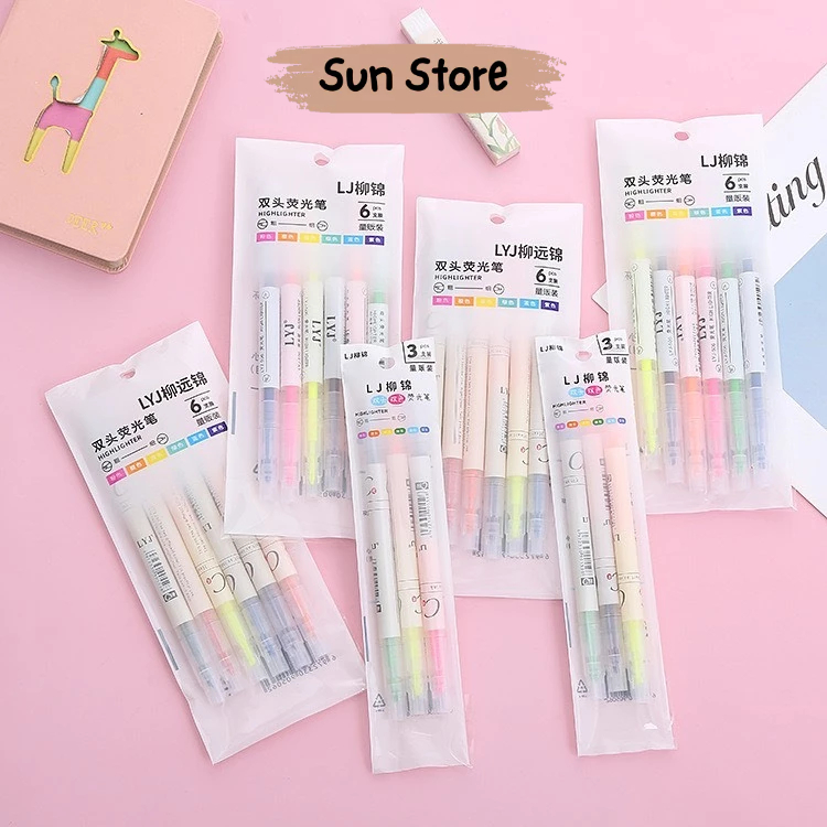 Set 6 bút 12 màu highlight Pastel nhiều màu hai đầu đánh dấu nhớ dòng ...