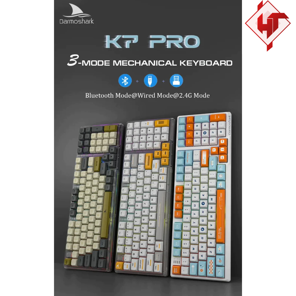 Bàn phím cơ không dây Darmoshar K7-Pro Trio-mode Mechanical Keyboard Gateron Yellow Switch ...