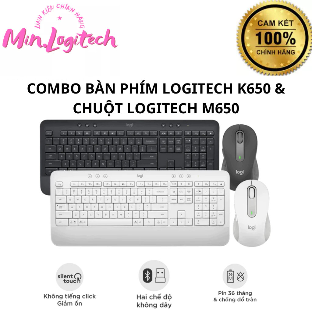 Combo Bàn phím Logitech K650 & Chuột Logitech M650 - Bluetooth, USB ...