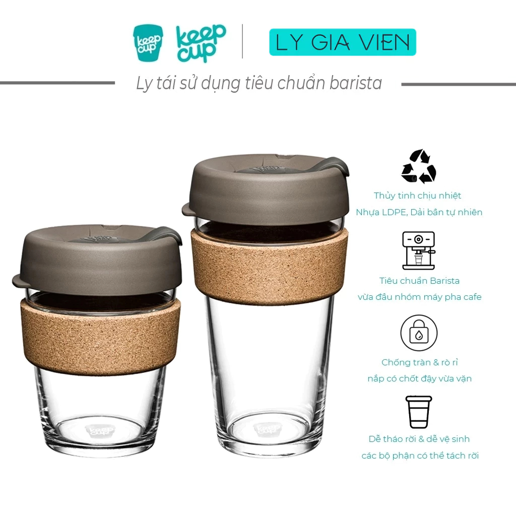 Ly thủy tinh KeepCup Cork LATTE Reusable Cup | Shopee Việt Nam