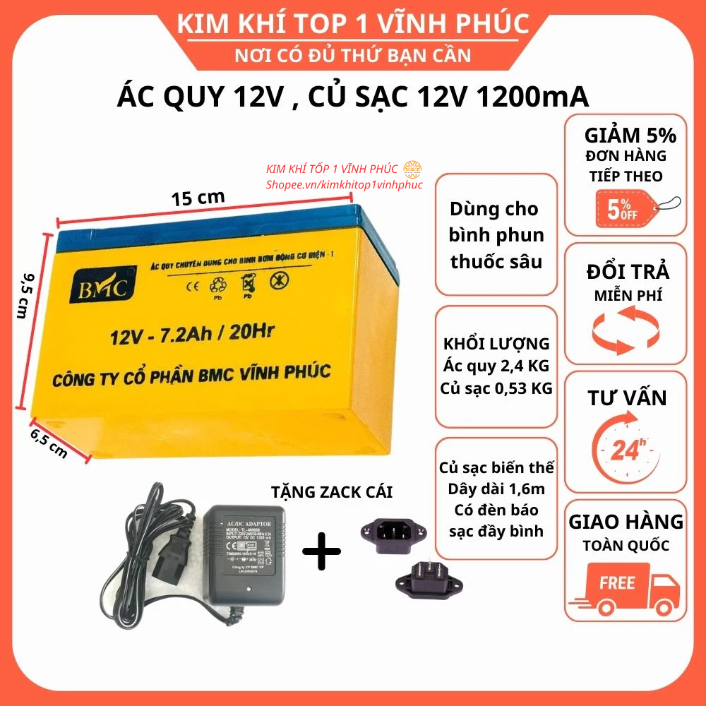 Ắc ác quy 12V bình phun trừ sâu, củ sạc 12V 1200ma | Shopee Việt Nam