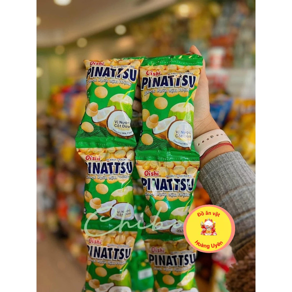10 gói Snack nhân đậu phộng Pinattsu Oishi vị nước cốt dừa và mực cay ...