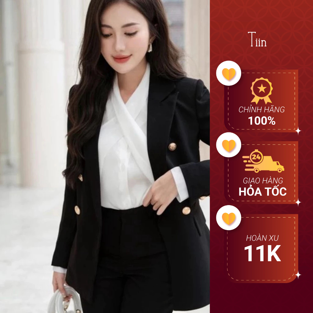 Áo Vest cổ ve 2 túi cơi nắp 6 khuy chất liệu tuyết mưa TIINSTORE ADK887 | Shopee Việt Nam