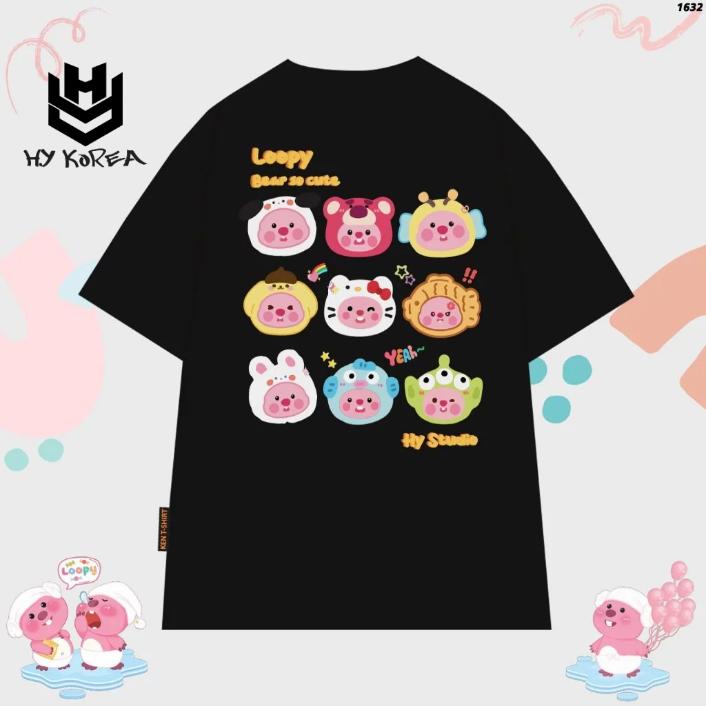 Áo thun Loopy HY KOREA Nhiều đầu Loopy 1632 tay lỡ form rộng dễ thương ...