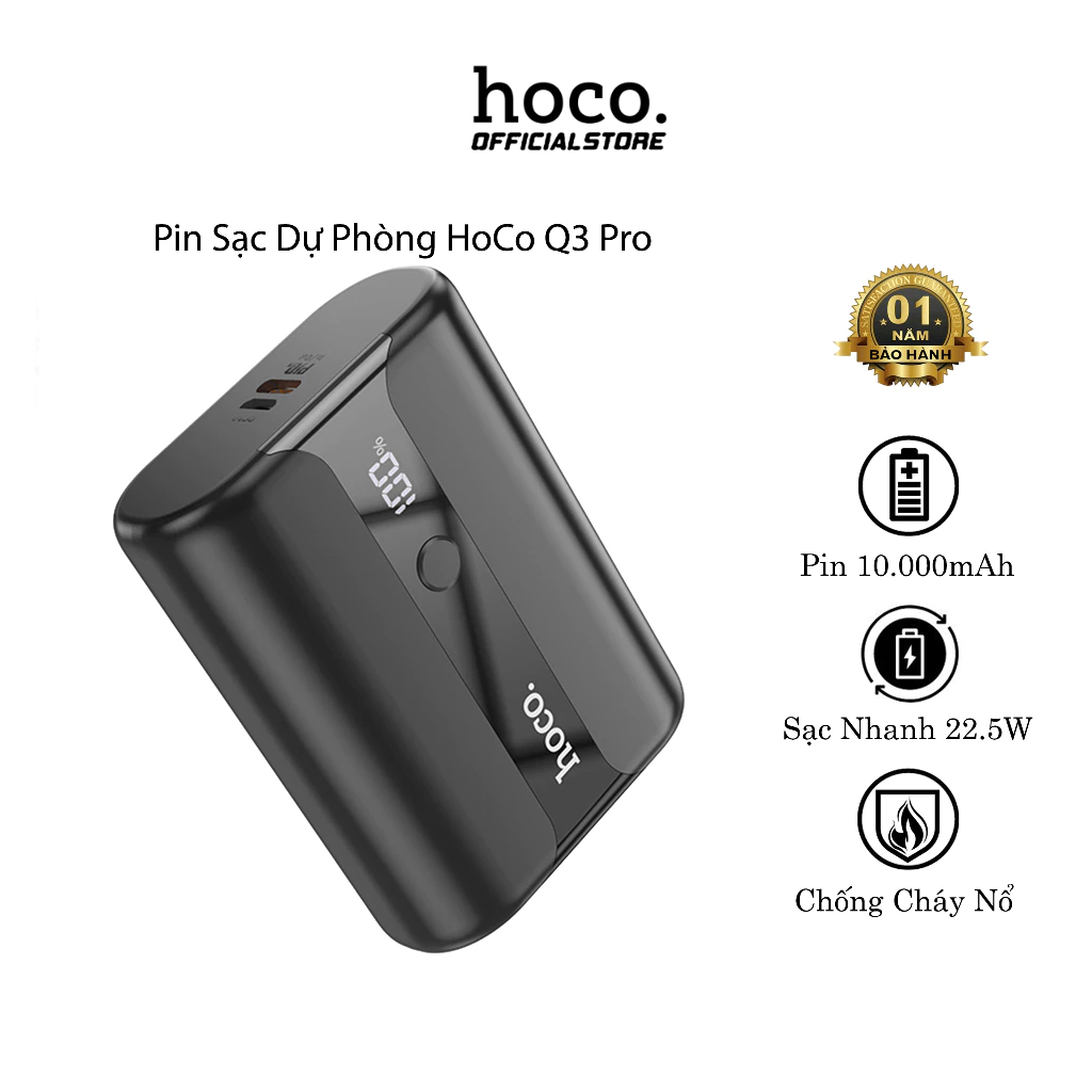 Pin Sạc Dự Phòng Hoco Q3 Pro, Dung Lượng 10000 mAh, Sạc Nhanh 22.5W, Vỏ Chống Cháy, Màn Led Hiển ...