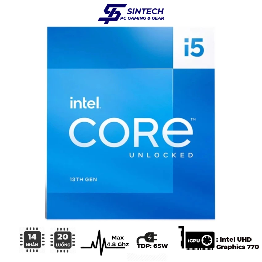 CPU SK 1700 v2 Intel Core i5-13500 Box Chính hãng (2.5GHz up to 4.8GHz, 14 nhân, 20 luồng, 24MB ...
