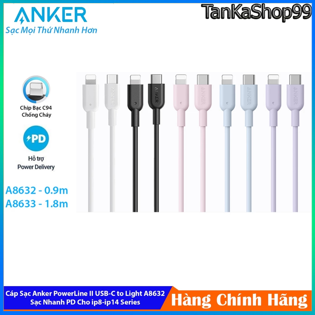 Cáp Sạc Anker Line II USB C to L A8632 A8633 Sạc Nhanh PD cho ip8 ...