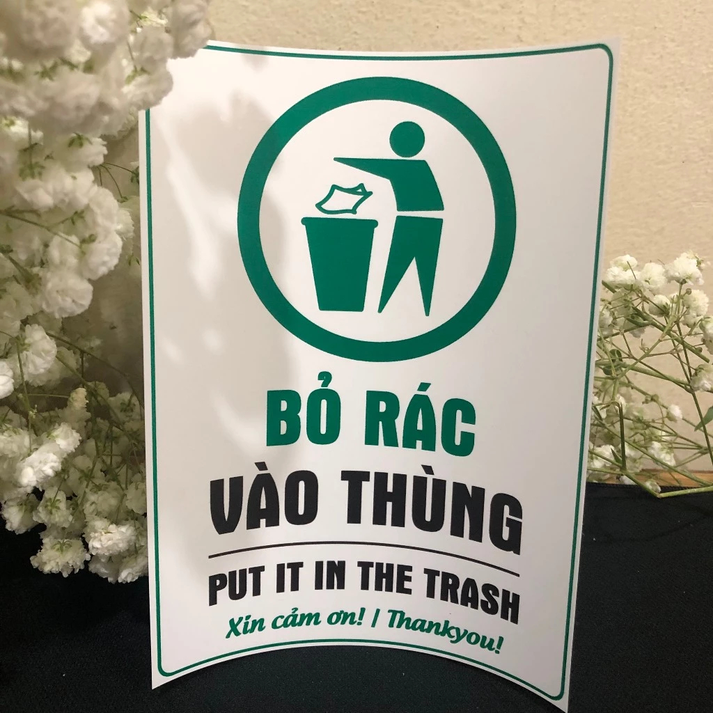 DECAL Biển Báo "Bỏ Rác Vào Thùng" - Siêu Bền, Chống Nước, Dính Mọi Bề ...