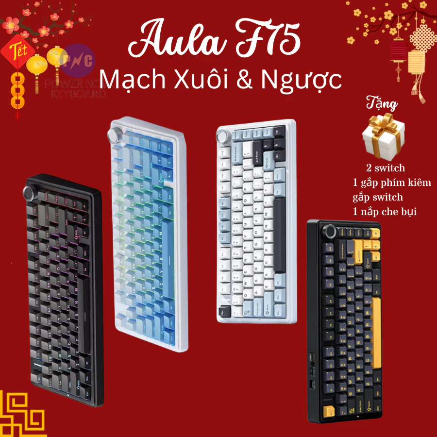 Bàn phím cơ không dây Aula F75, Hotswap 5 pin, 3 Modes, Led RGB & Đơn sắc Gasket 5 lớp, custom ...