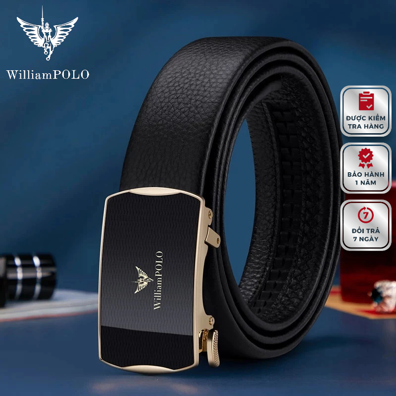 Thắt Lưng, Dây Nịt Nam Da Bò Cao Cấp Hàng Hiệu WilliamPOLO, Khóa Tự Động V399 Hộp Gỗ Làm Quà ...