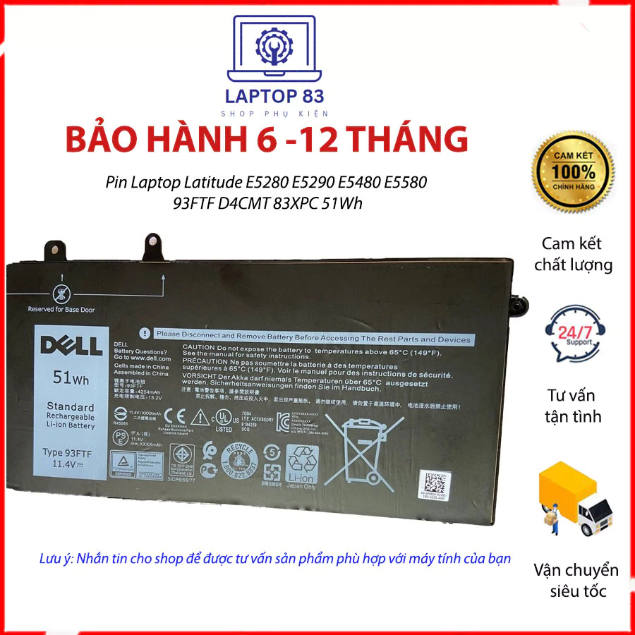 Pin Laptop Dell Latitude E5280 E5290 E5480 E5580 93FTF D4CMT 83XPC 51Wh ...
