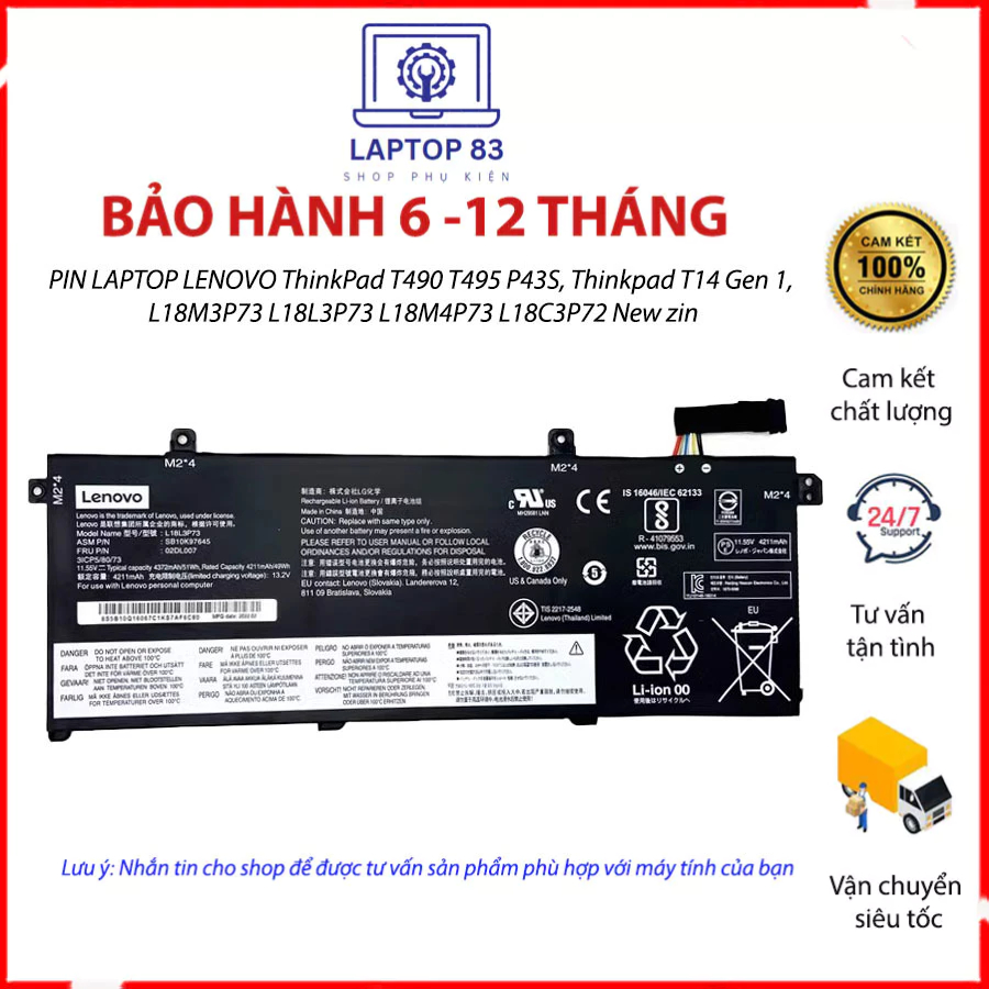 PIN LAPTOP LENOVO ThinkPad T490 T495 P43S, Thinkpad T14 Gen 1, L18M3P73 ...