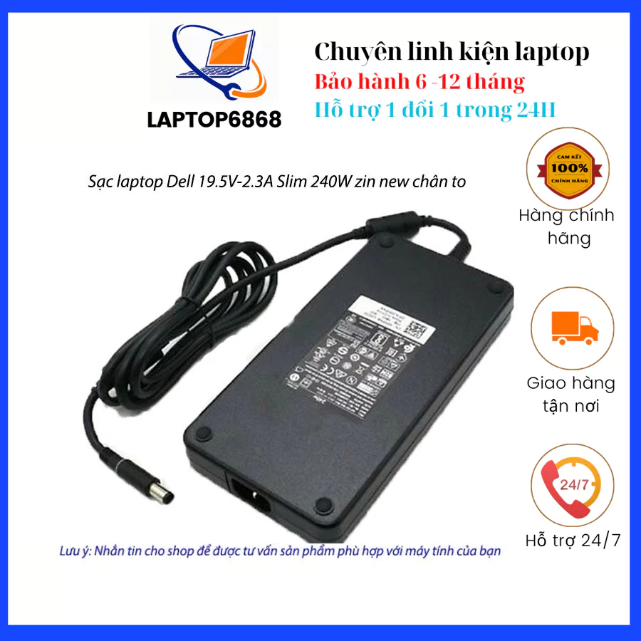 Sạc laptop Dell 19.5V-12.3A Slim 240W zin new chân to | Shopee Việt Nam