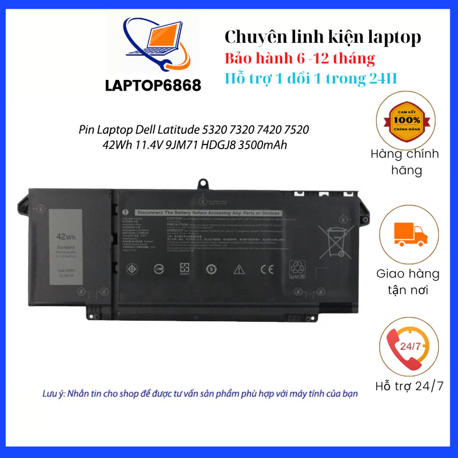 Pin Laptop Dell Latitude 5320 7320 7420 7520 42Wh 11.4V 9JM71 HDGJ8 ...