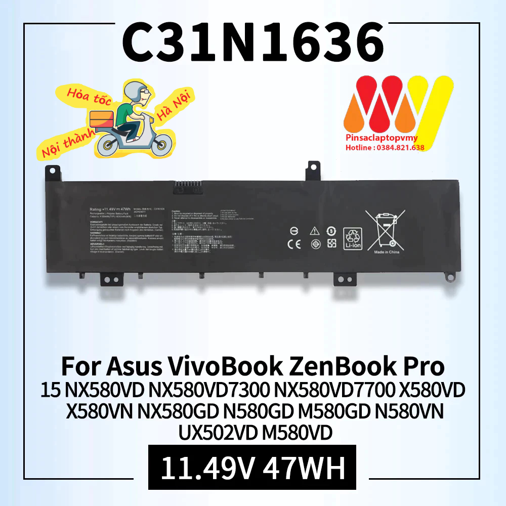 Pin laptop ASUS 47Wh C31N1636 ASUS VivoBook Pro M580V X580VD X580GD ...