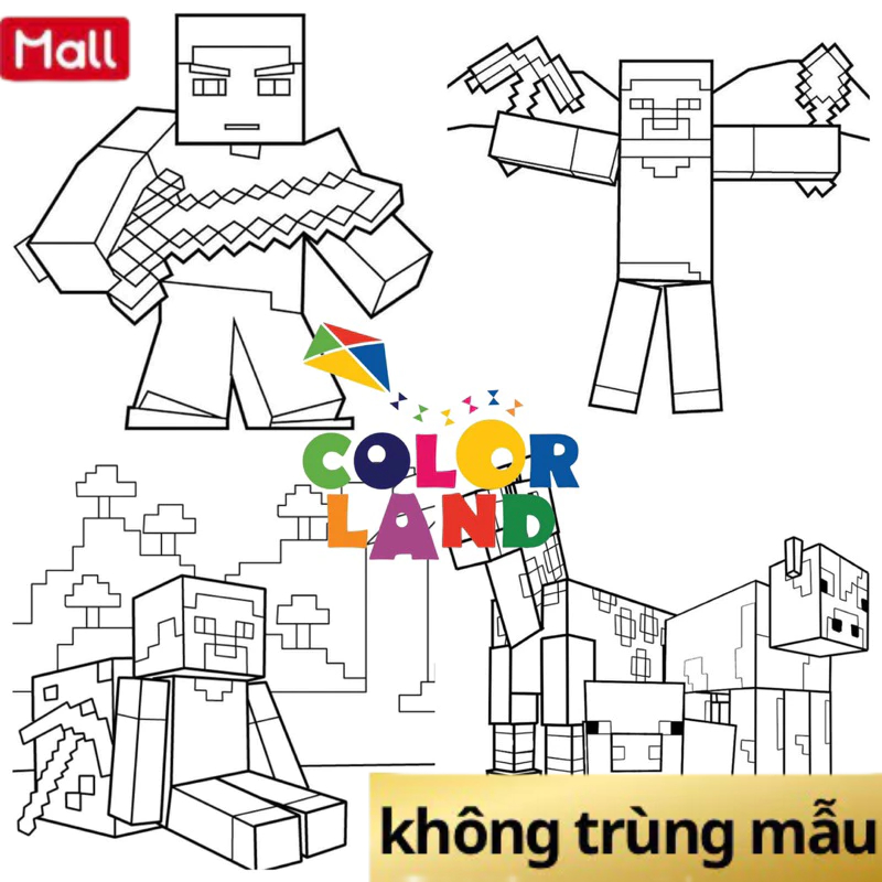 Minecraft - Set 30 Tờ Tranh Tô Màu A4 A5 Dành Cho Màu Sáp, Màu Chì ...