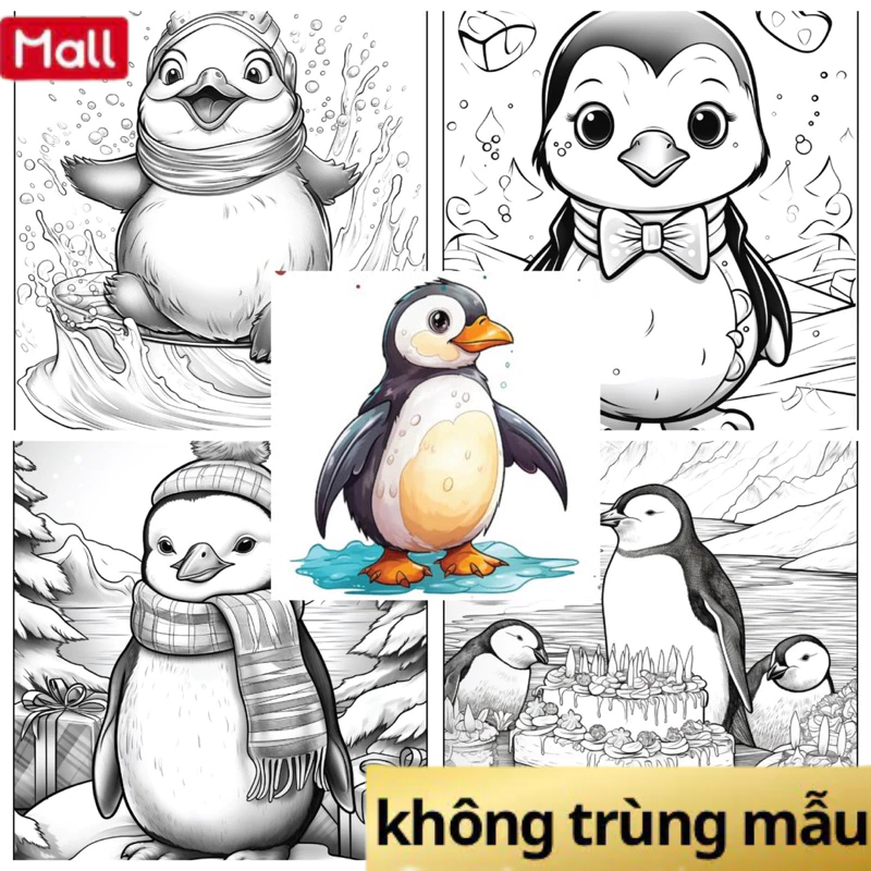 Chim cánh cụt Penguin (phong cách Chibi) - Set 20 Tờ Tranh Tô Màu A4 A5 ...