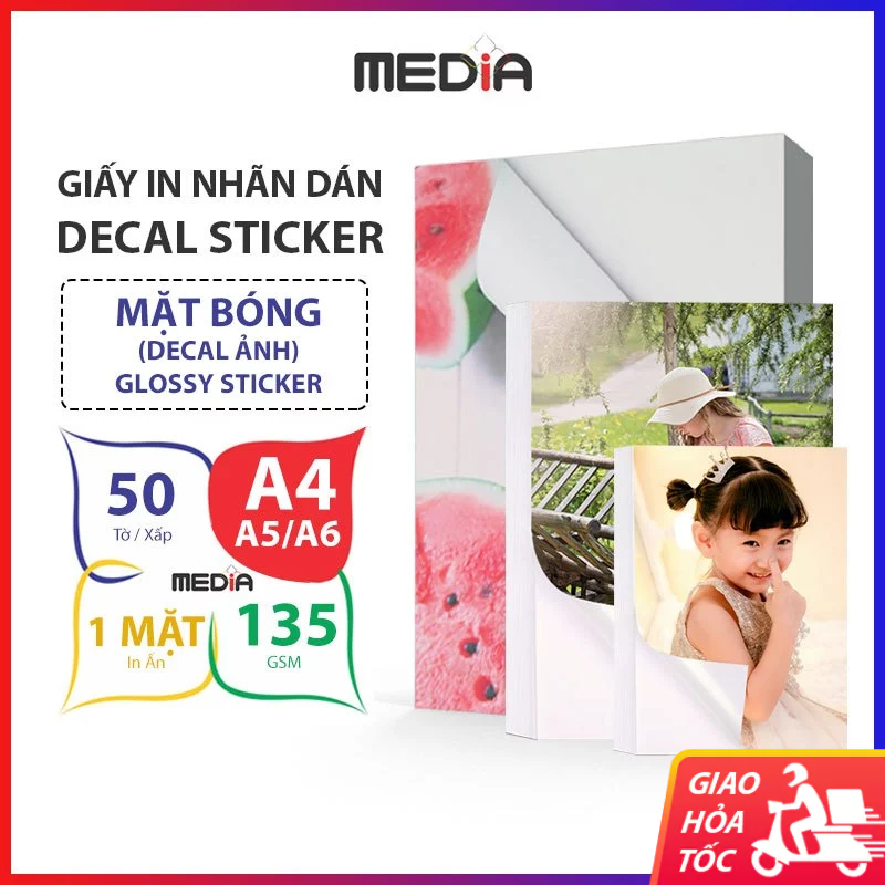 Giấy In Decal A4/A5/A6 Media Mặt Bóng 135gsm 50 Tờ, Giấy Decal Bóng ...