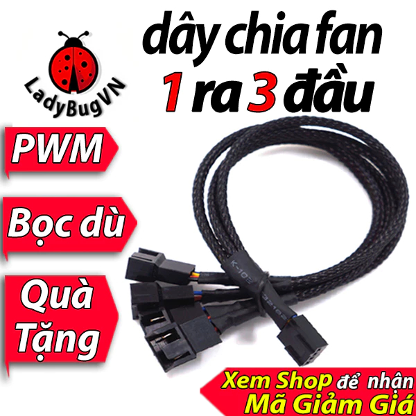 Dây chia quạt fan PWM 4 pin, 1 ra 4, 1 sang 4 đầu bọc lưới điều tốc pwm, chia fan bọc lướt 1 ra ...