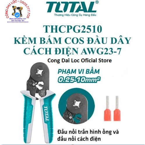 Kềm bấm cos tròn , cos ghim AWG23-7 TOTAL THCPG2510 , kèm 1.250 cos ...