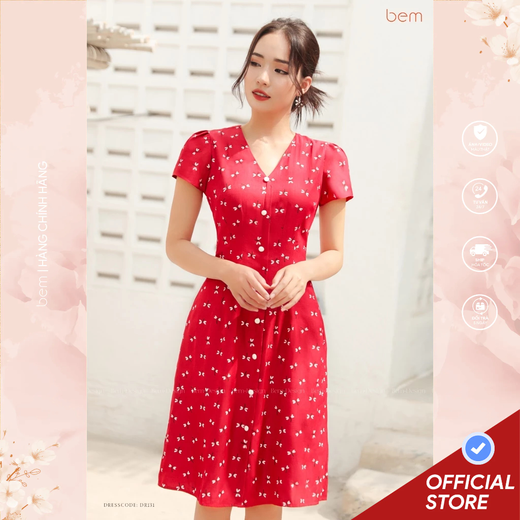 Đầm Hoa Đỏ Họa Tiết Chuồn Chuồn BEM DESIGN (DR131) | Shopee Việt Nam