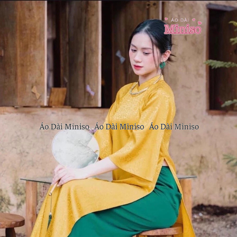 {Có ship hỏa tốc} - Áo dài gấm màu vàng dáng suông cổ 2p MINISO 2024 | Shopee Việt Nam