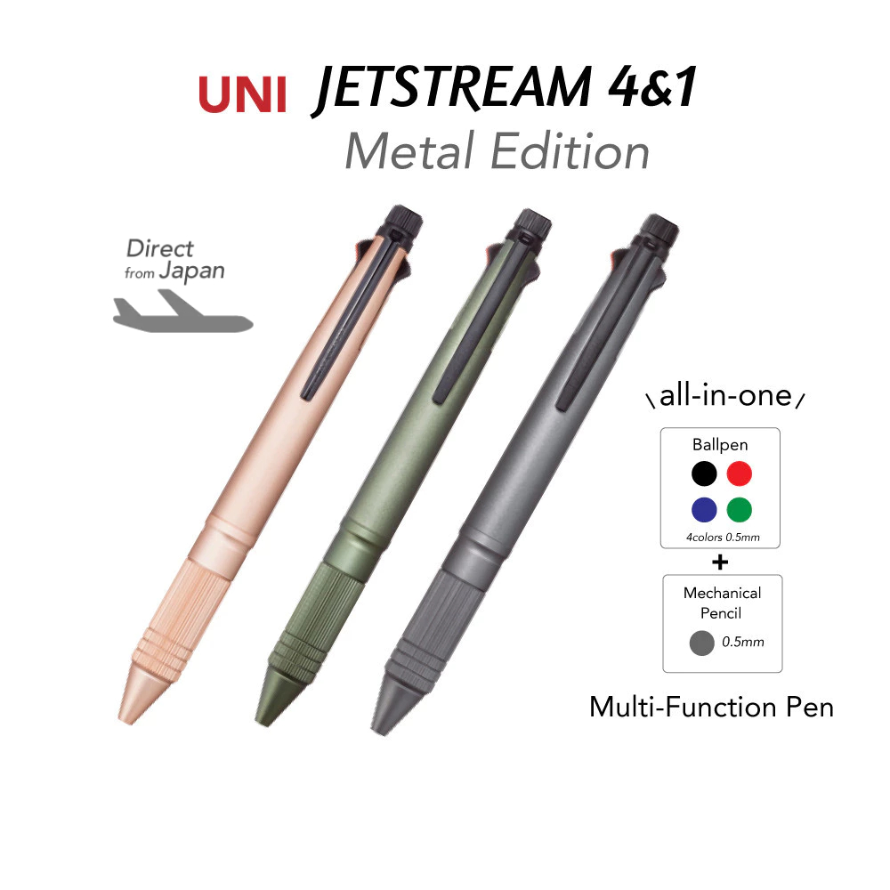 Bút bi nhiều ngòi Uni Jetstream 4 & 1 bản kim loại 4 màu 0.5mm + bút chì cơ 0.5 mm trong một vỏ ...