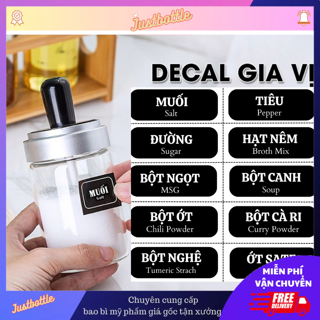 (BỘ ĐẦY ĐỦ TEM ) Nhãn dán gia vị, Decal, sticker dán phân loại gia vị ...
