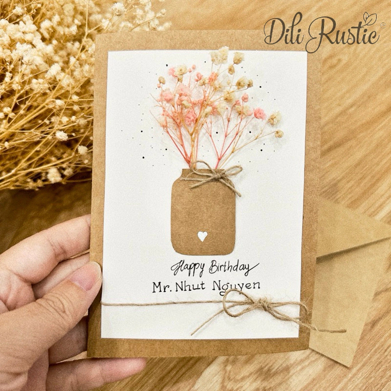 Thiệp handmade vintage lọ hoa thiết kế sang trọng tặng kèm bao thư ...