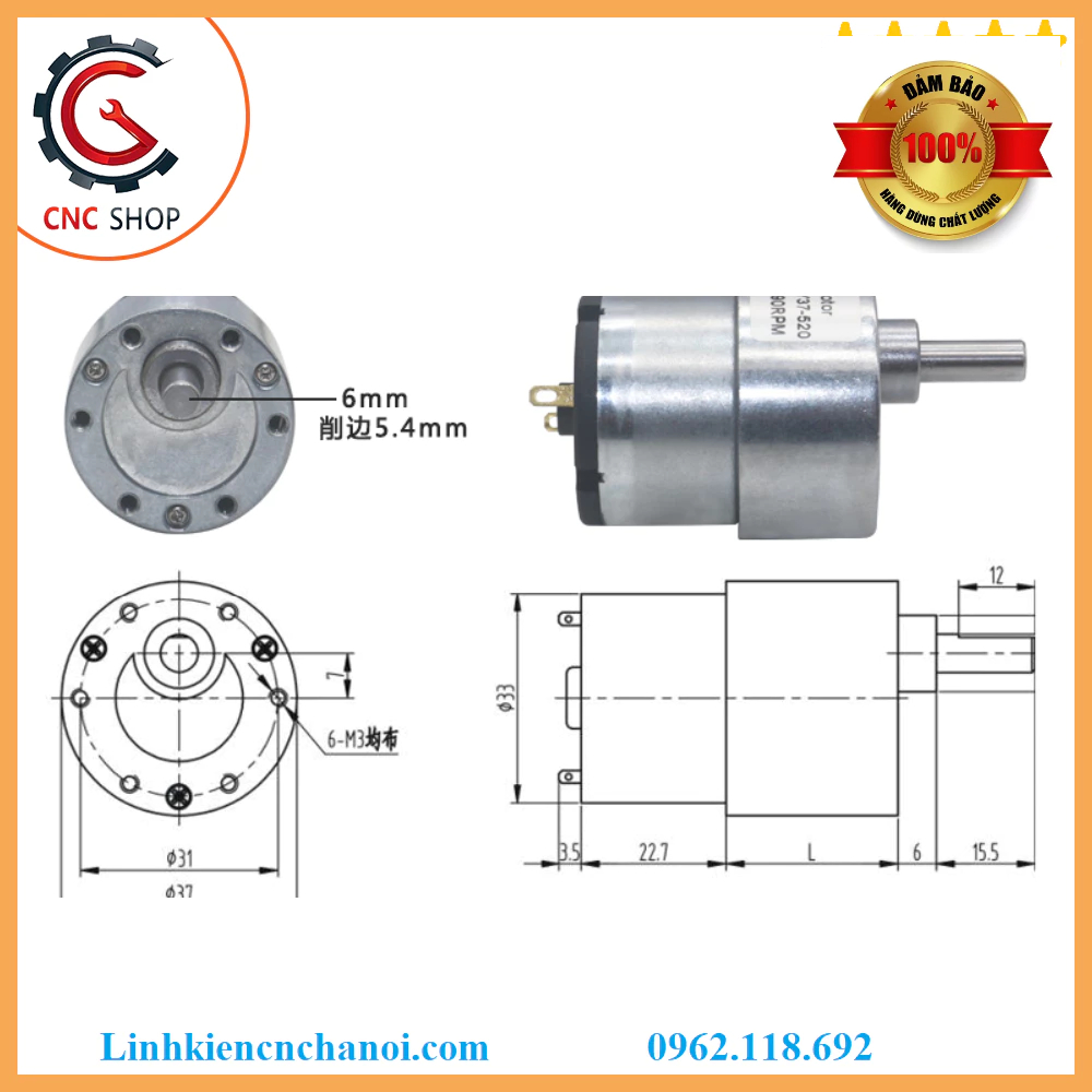 ĐỘNG CƠ DC GIẢM TỐC JGB37-520 12-24DC | Shopee Việt Nam