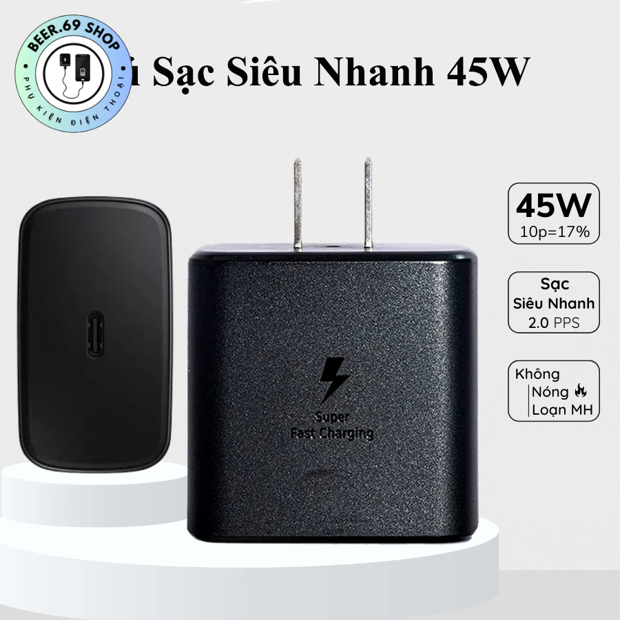 Củ sạc 45w hỗ trợ sạc siêu nhanh cho S23 ultra 5g s22 plus note 20, Cục sạc nhanh 45w Type C ...