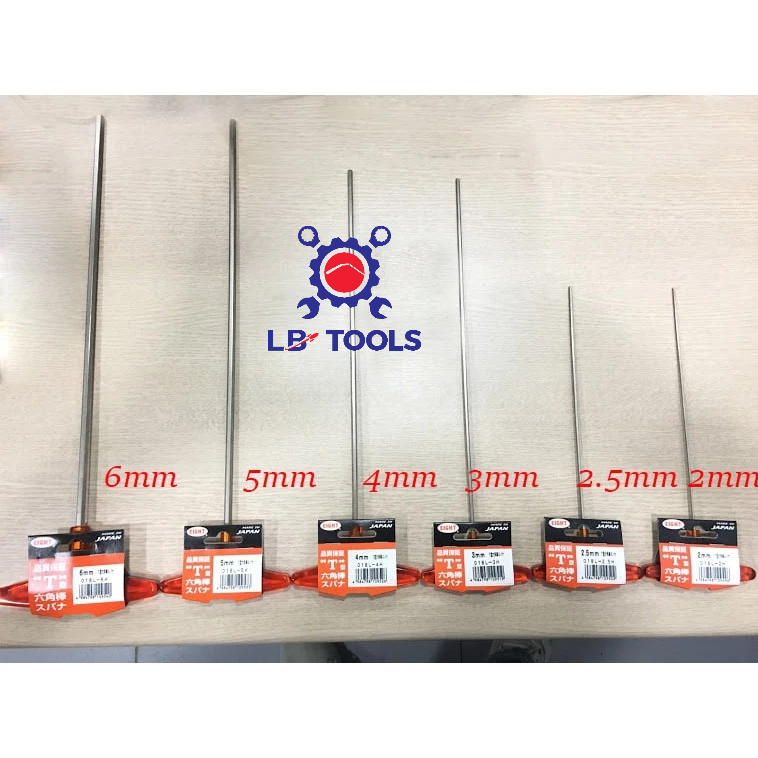 Lục giác chữ T EIGHT Nhật loại dài 018L các cỡ từ 2- 6mm-Tay T lục giác 018L-2H 2.5H 3H 4H 5H 6H ...