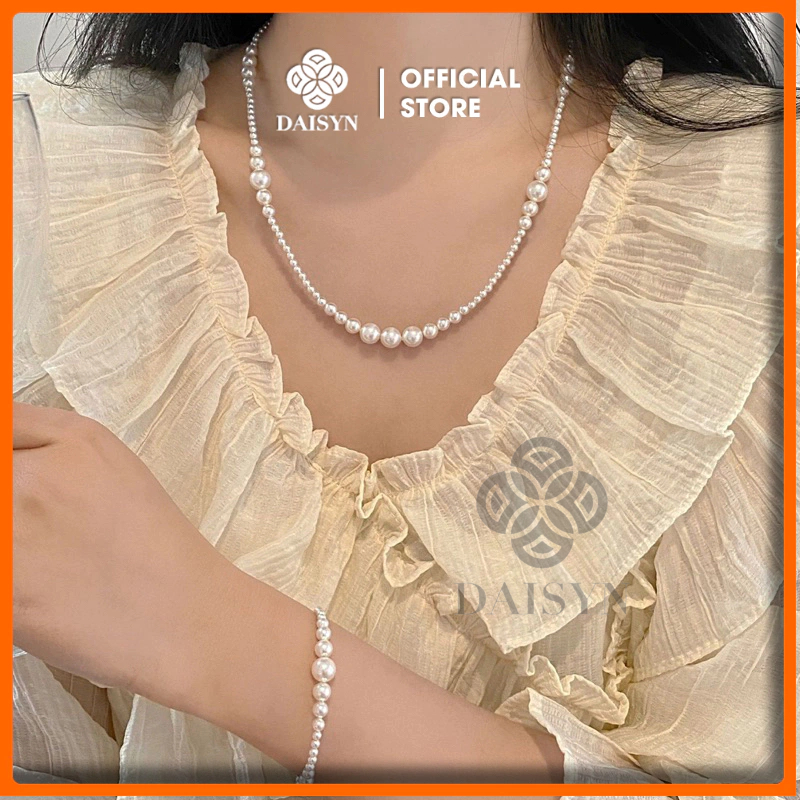 [ DAISYN ] N903 Dây chuyển ngọc trai nhân tạo xinh xắn, chuỗi hạt ngọc trai thuỷ tinh phong cách ...