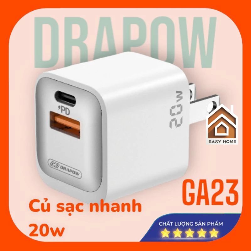 Cục sạc nhanh PD 20W 2 cổng sạc Drapow GA23, type C USB-A Phụ Kiện ...