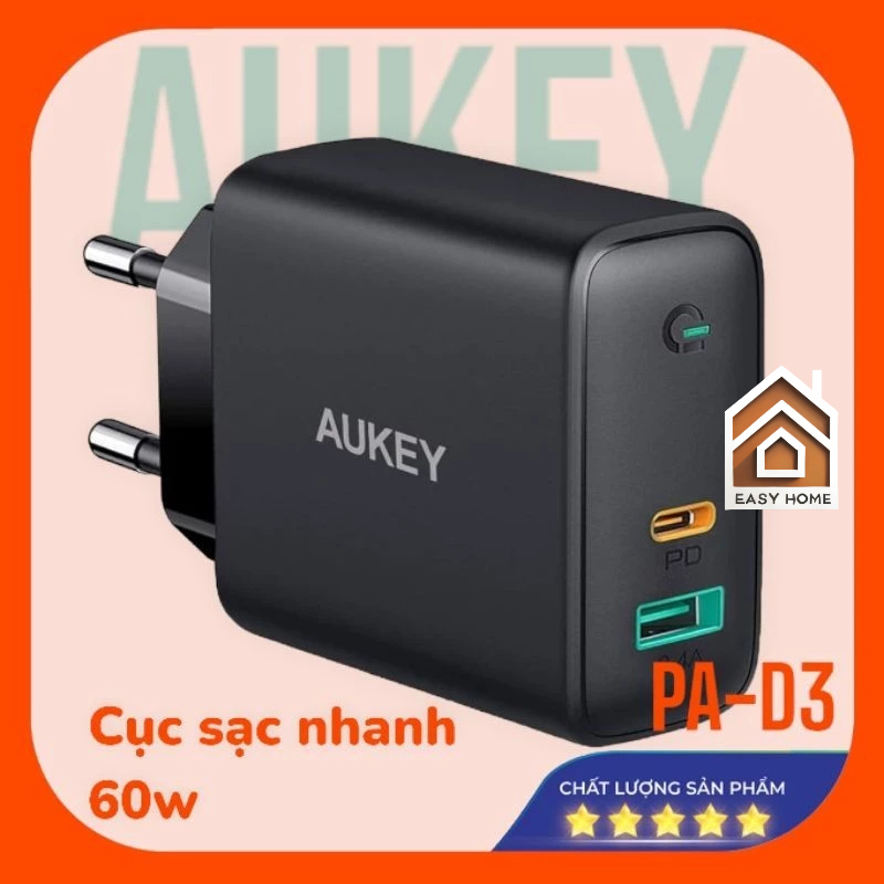 Củ Sạc Nhanh 60W Aukey PA-D3 , 2 cổng USB-A 12W + Type C 60W PD3.0 | Shopee Việt Nam