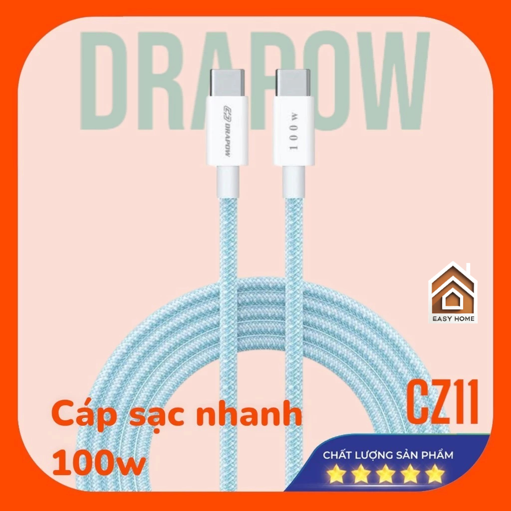 Cáp sạc dây dù siêu nhanh 100W chân C to C Drapow CZ11 dài 1m | Shopee ...