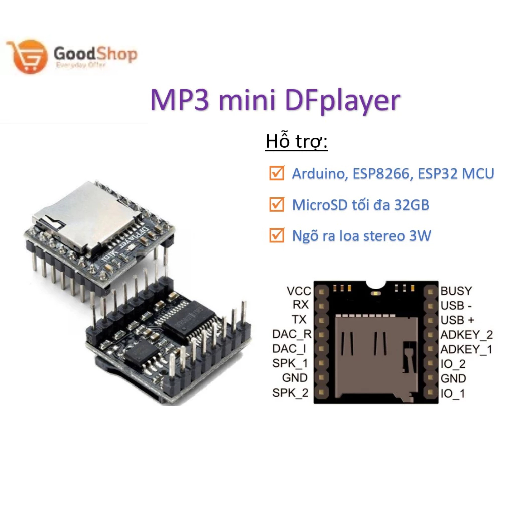 (HCM) Module DFPLAYER MP3 Mini - Mạch Phát Âm Thanh MP3 Kết Hợp Amply cho loa 3W - giao tiếp với ...
