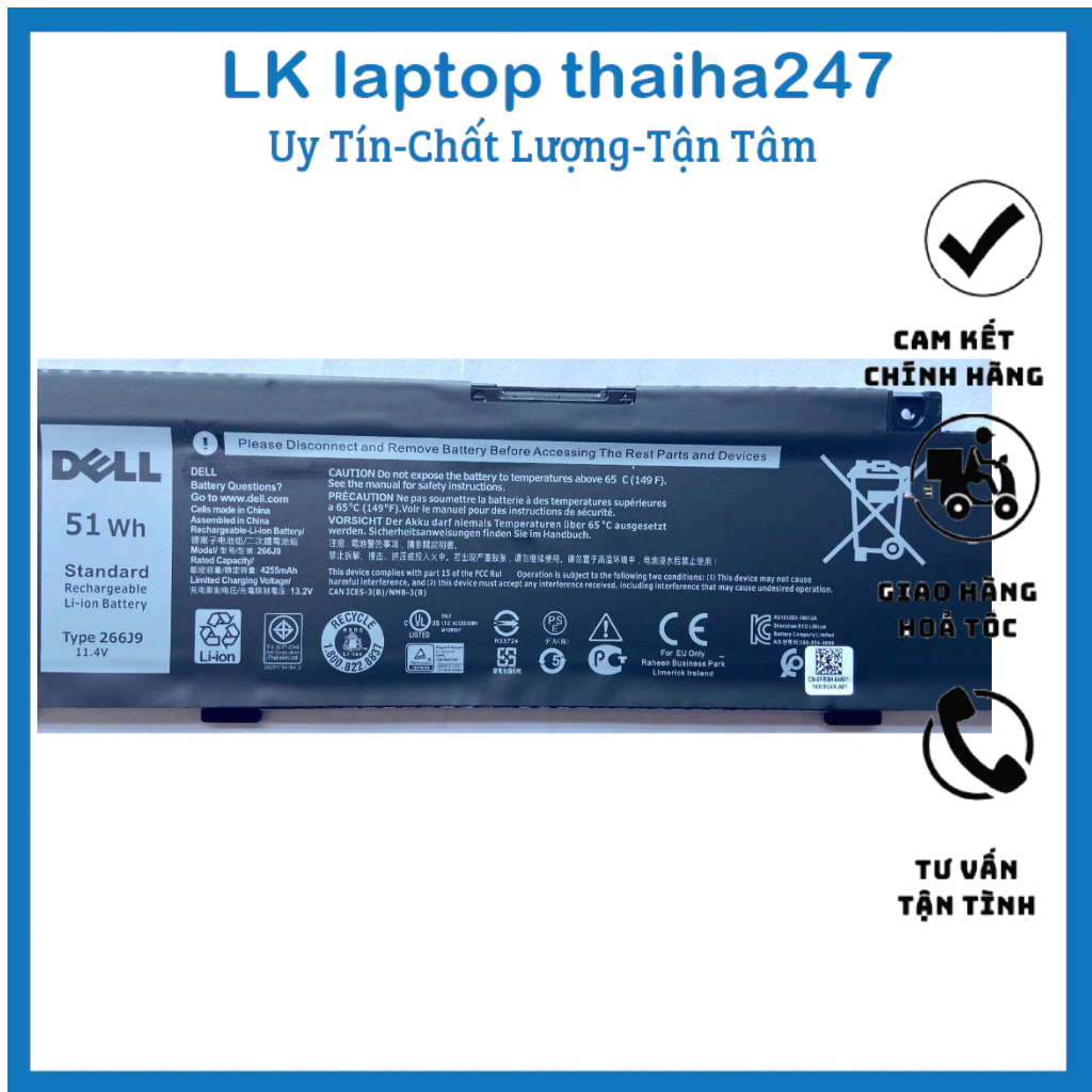 Pin Laptop Dell G3 15 3590 3500 5500 5505 P89F 266J9 Inspiron 14 5490 ...