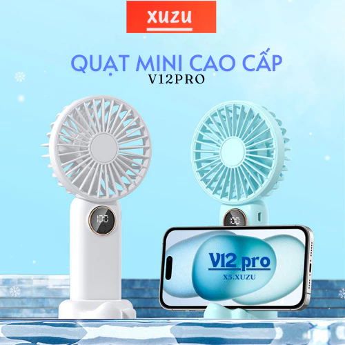 [Xả Hàng Nghỉ ] Quạt Mini Cầm Tay Cao Cấp V12pro 1800mAH 5 Cấp Độ Gió Màn Hình LED Hiển Thị Phần ...