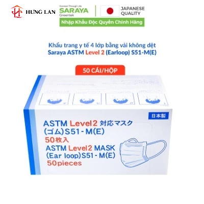 Khẩu trang y tế SARAYA màu xanh (3 lớp, 50 cái/hộp) (SARAYA Mask Blue ...