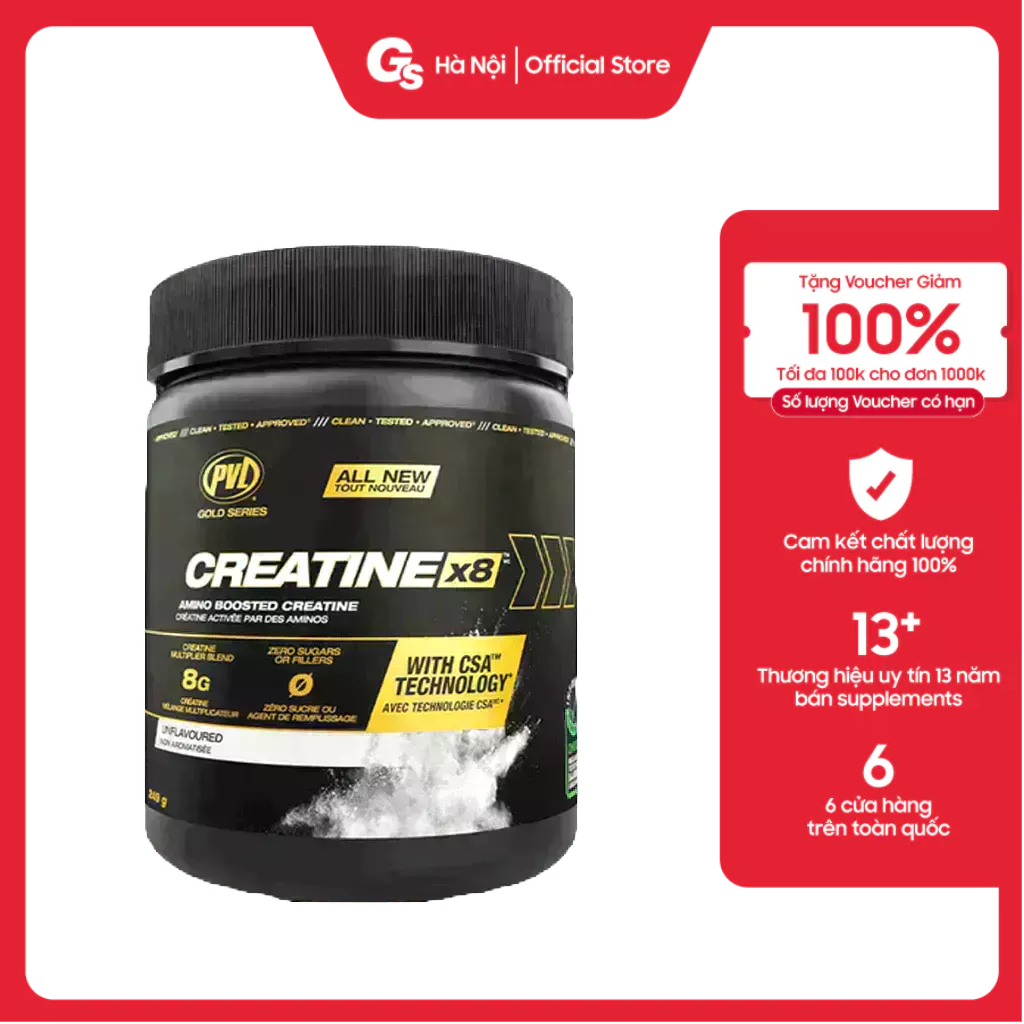 Bột tăng sức mạnh PVL Creatine X8 | Unflavour, 240 gams (30 Servings ...