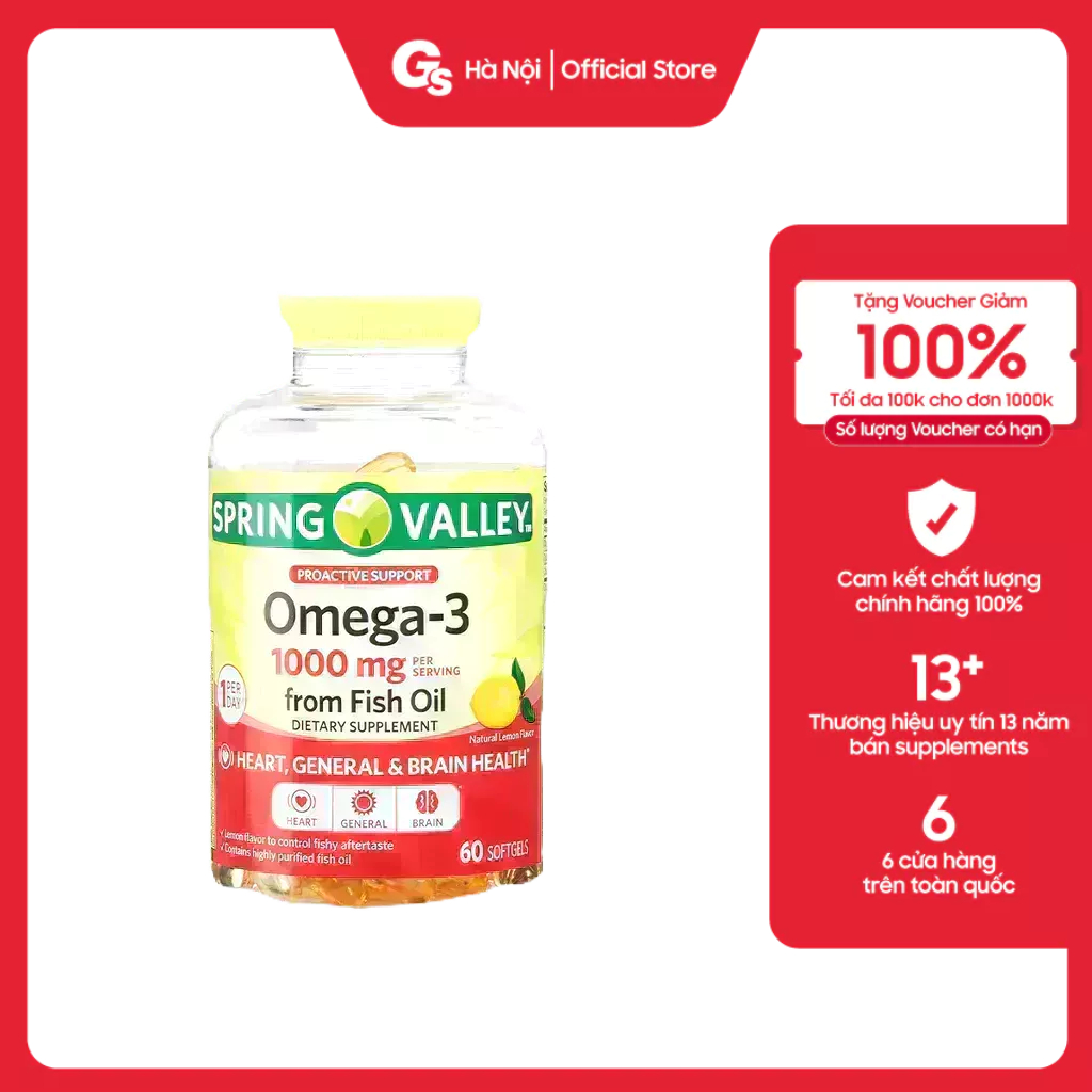 Dầu cá Omega 3 Spring Valley Fish Oil 1000mg nhập khẩu Mỹ - GymStore ...