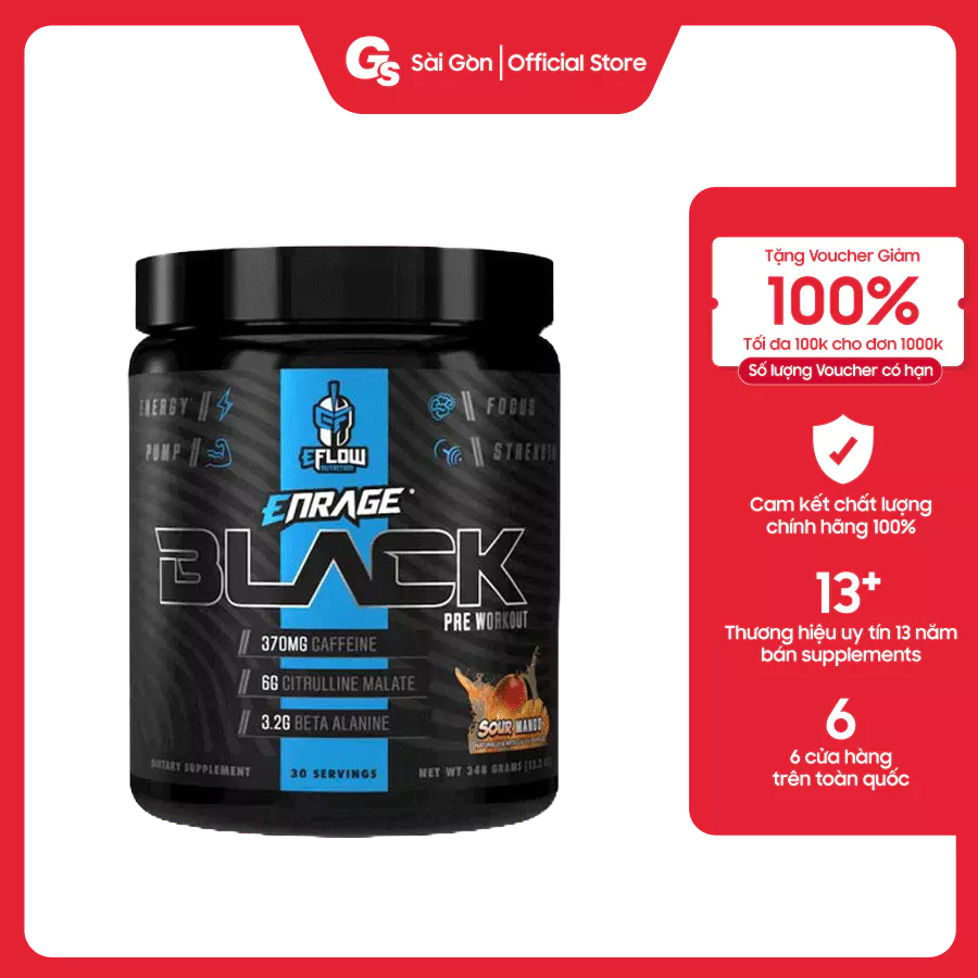 Bột Eflow Enrage Black Pre Workout (30 Servings) - Tăng sức mạnh cơ bắp ...