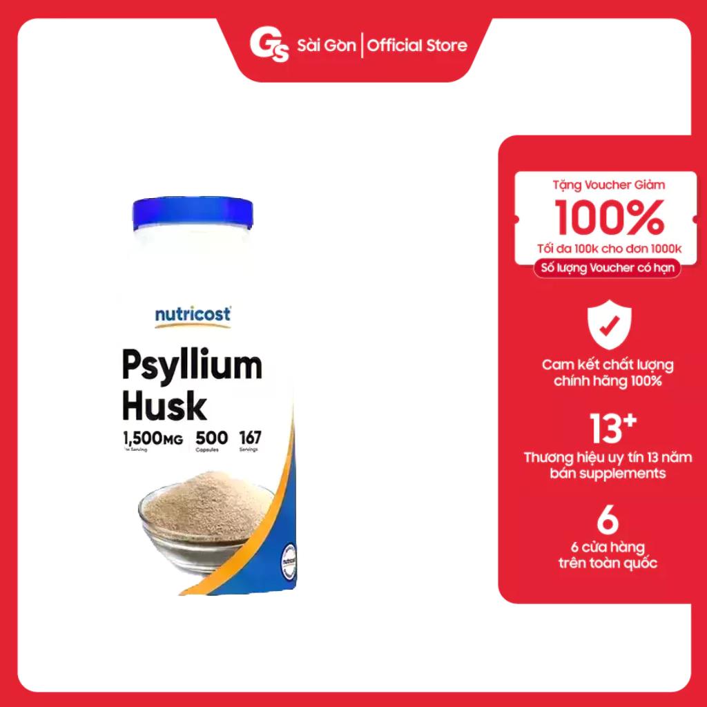 Viên uống Nutricost Psyllium Husk Capsules, 500mg (500 Capsules) nhập khẩu Mỹ | Shopee Việt Nam