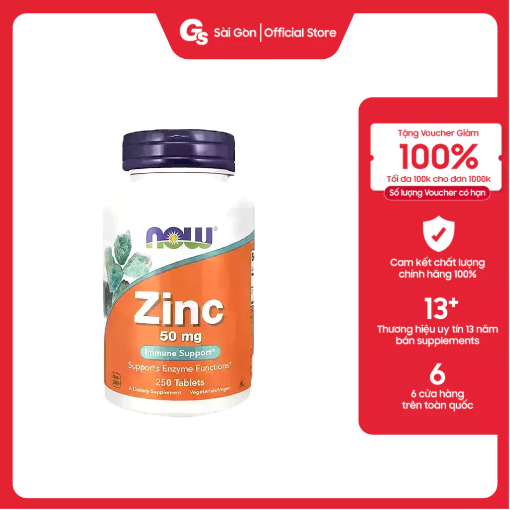 Viên uống kẽm NOW Zinc (250 viên) - Cải thiện não bộ, hệ miễn dịch, phát triển xương, phát triển ...