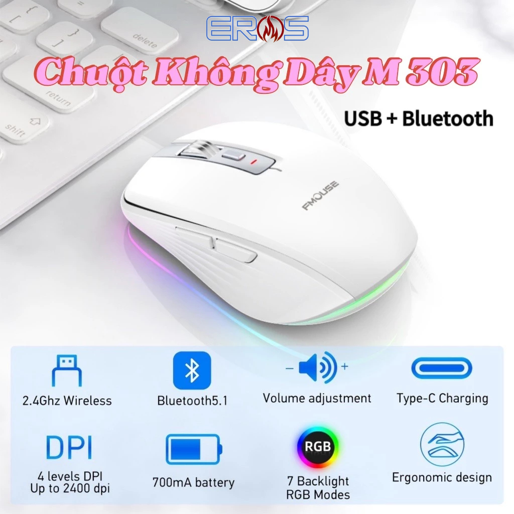 Chuột Bluetooth-Wireless FMOUSE M303 Thời trang - Chống ồn - PIN SẠC ...