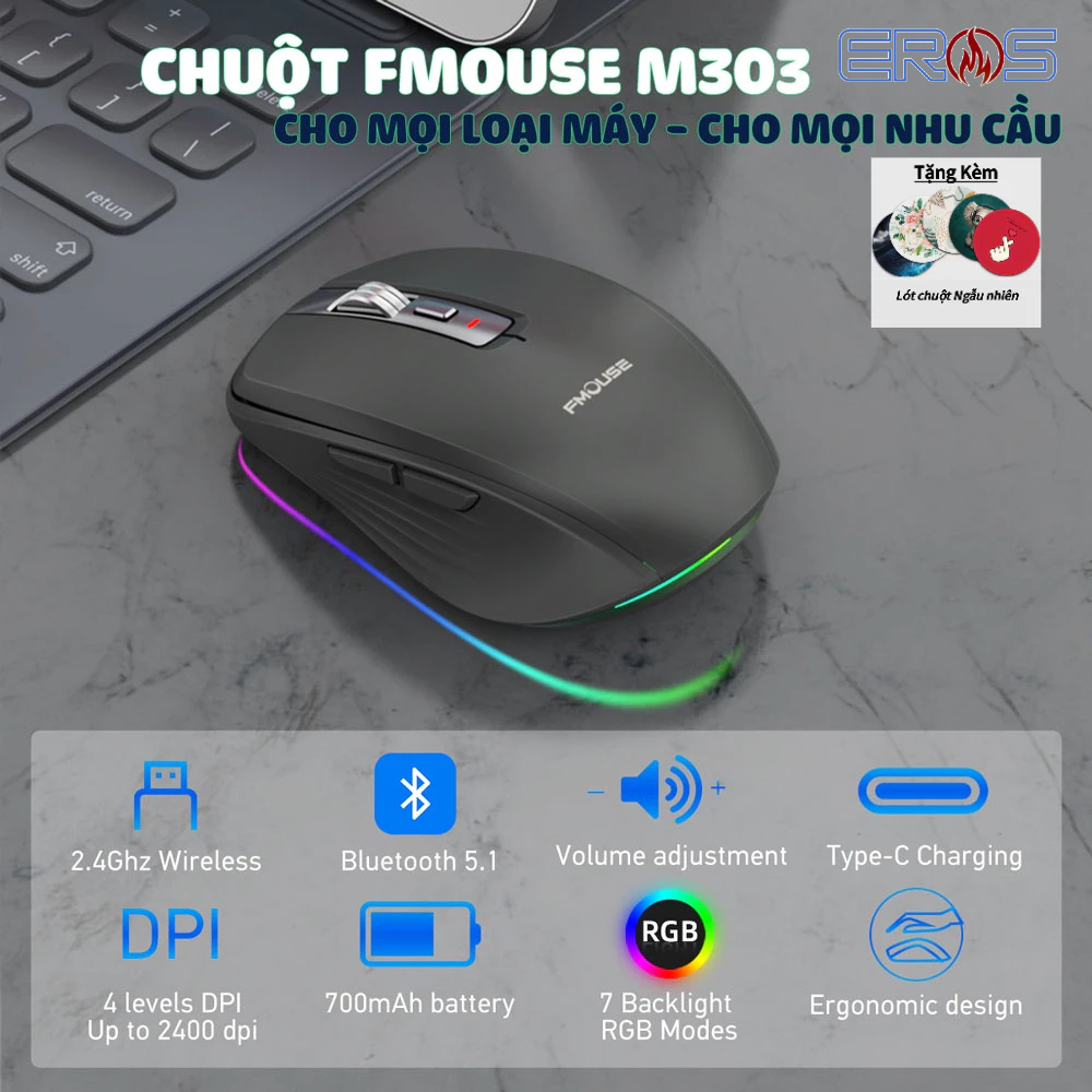 CHUỘT KHÔNG DÂY FMOUSE M303 CHẾ ĐỘ KẾT NỐI KÉP|CHỐNG ỒN|THỜI TRANG PIN ...